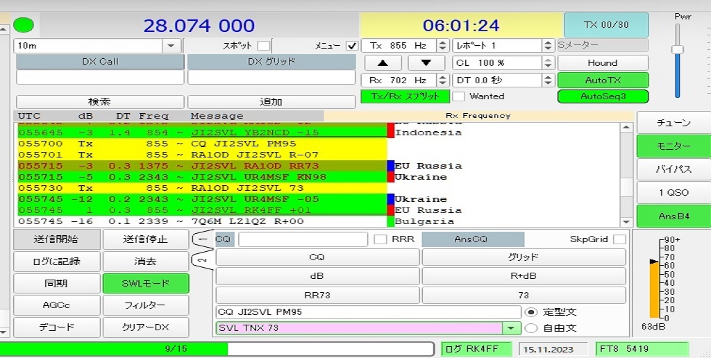 ハイバンドのFT8: JI2SVL