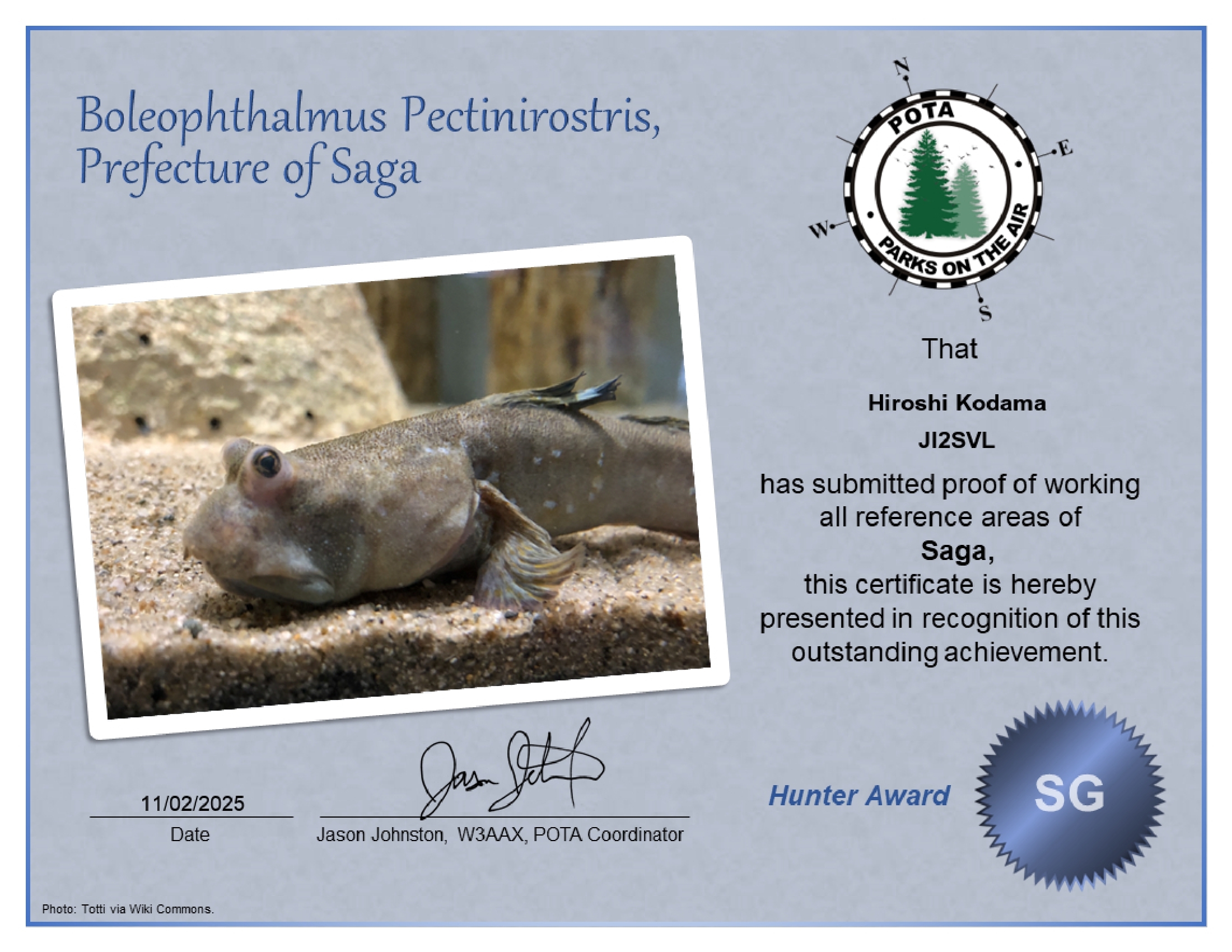 POTA Worked All of JP-SG: JI2SVL